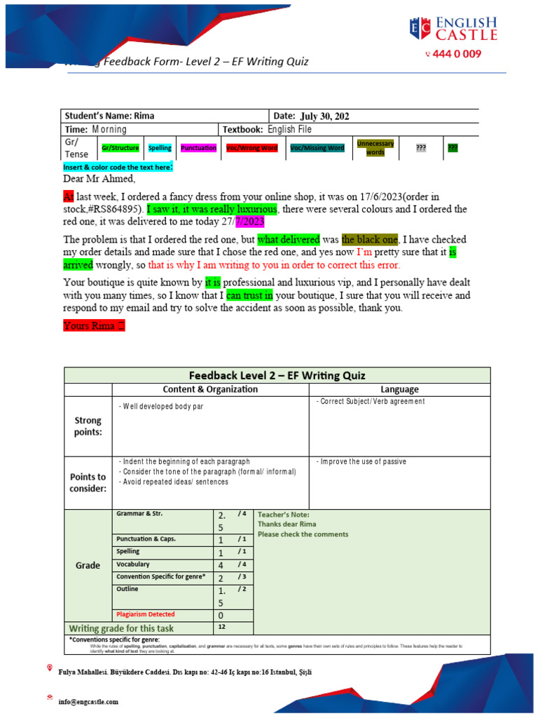Writing Feedback Form - Rima | PDF | Paragraph | Languages
