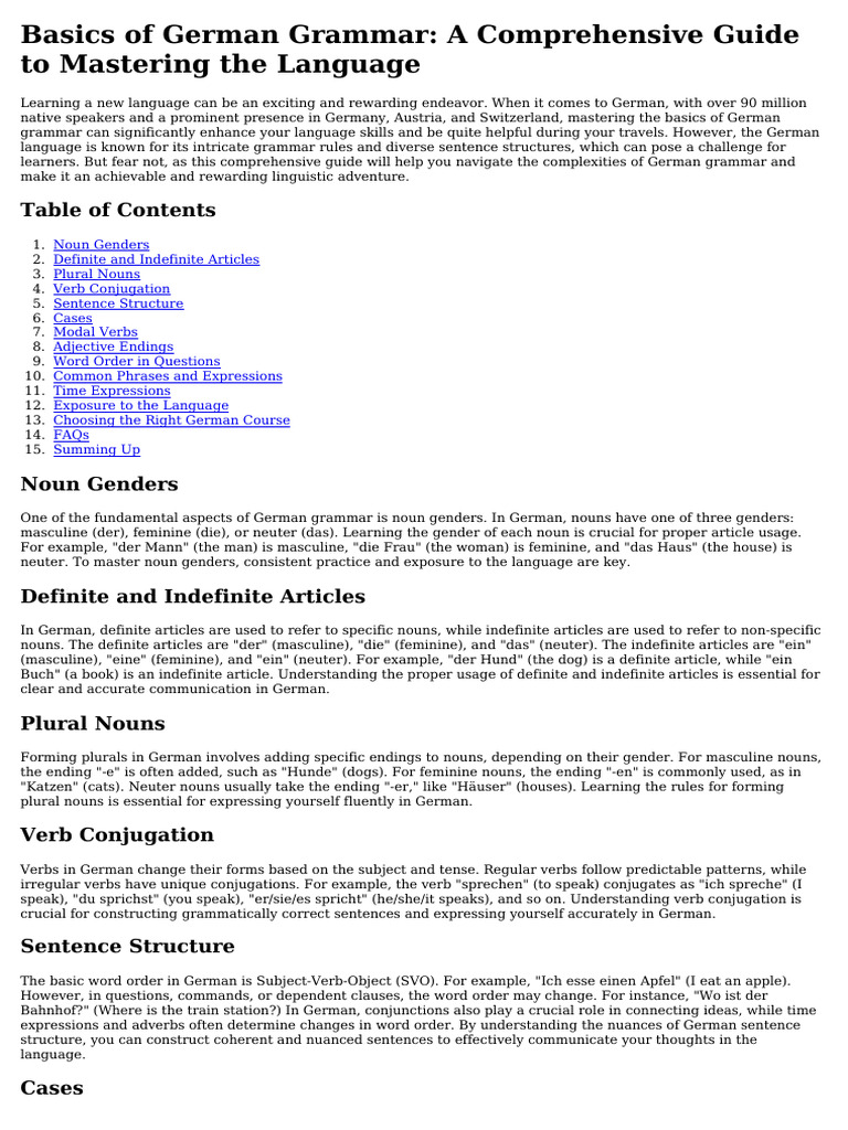 Basic German Grammar That Must Be Mastered | PDF | Grammatical Gender ...