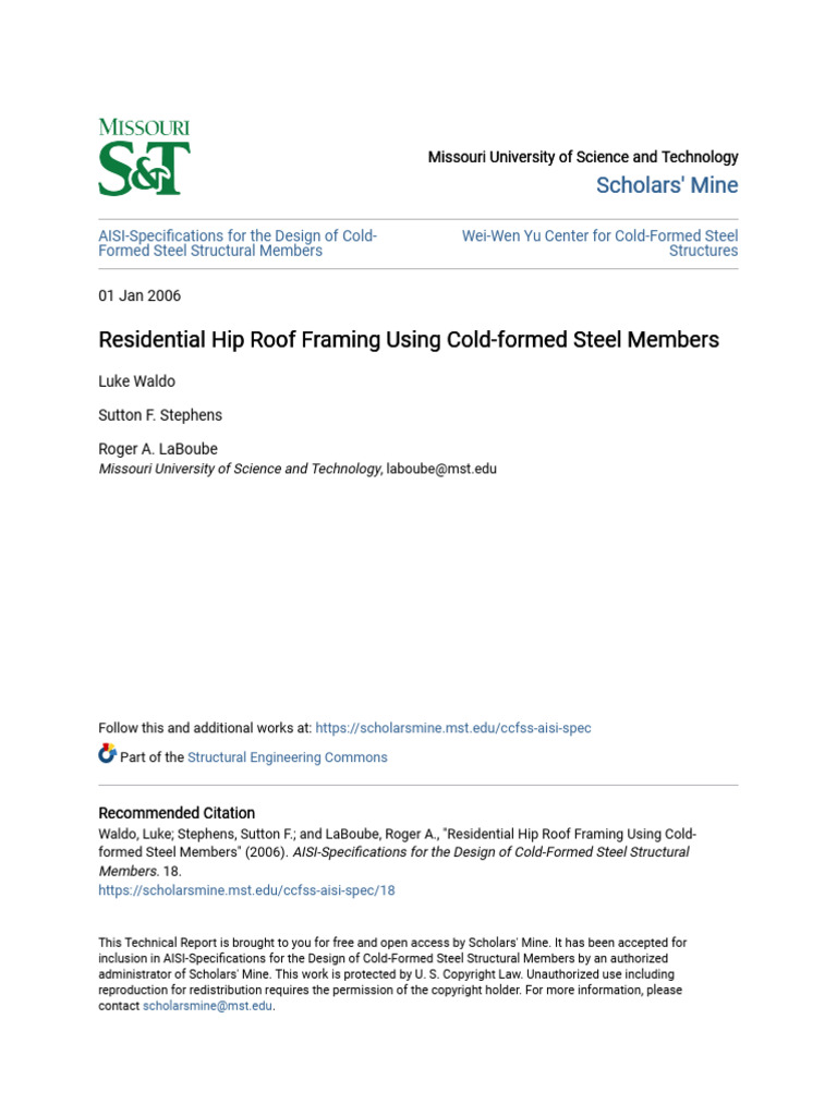 Residential Hip Roof Framing Using Cold-Formed Steel Members | Download ...