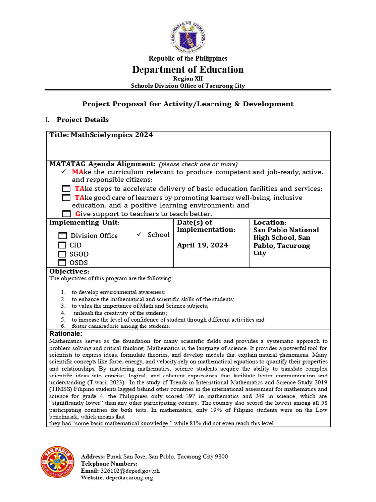 MathScielympics 2024 Proposal | PDF | Learning | Educational Assessment