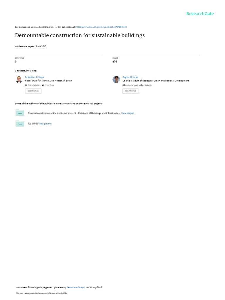 Demountable Construction For Sustainable Buildings | PDF | Strength Of ...