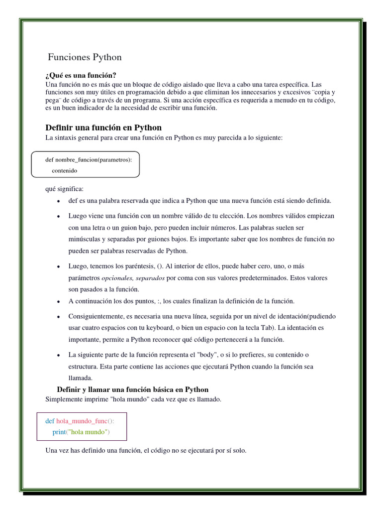 Funciones Python | PDF | Python (lenguaje de programación) | Función ... Funciones Python | PDF | Python (lenguaje de programación) | Función ...