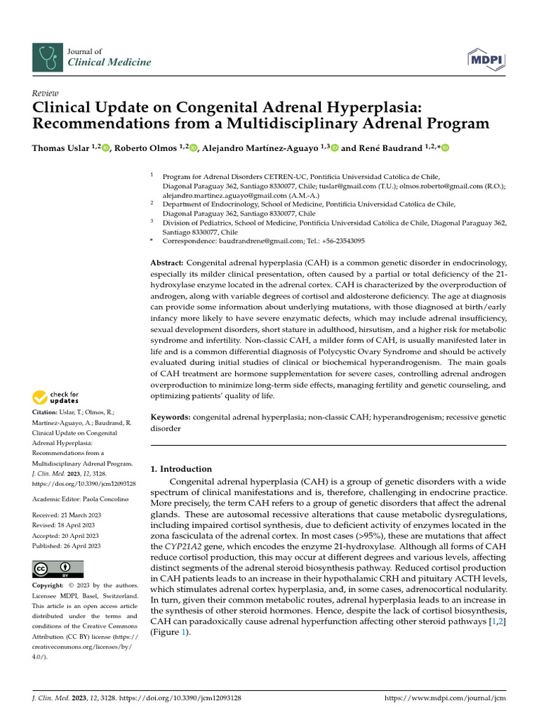 Clinical Update On Congenital Adrenal Hyperplasia Recommendations