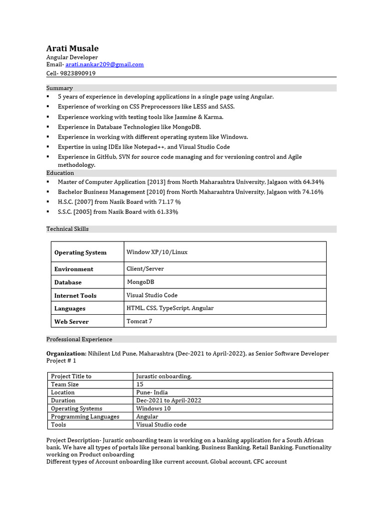 Arati Musale Angular Developer | PDF | Html5 | Application Software