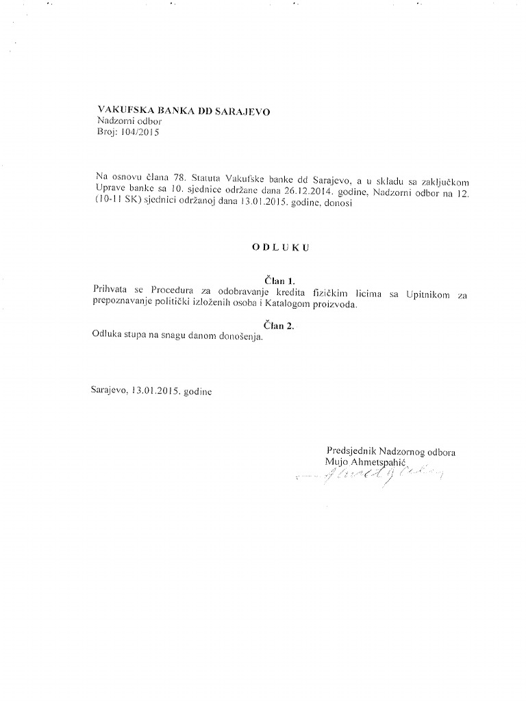 Procedure Za Odobravanje Kredita Fizickim Licima | PDF