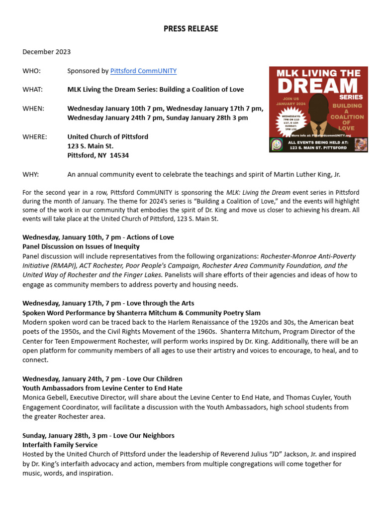 MLK Living the Dream Series 2024 | PDF | Spoken Word | Martin Luther King Jr.