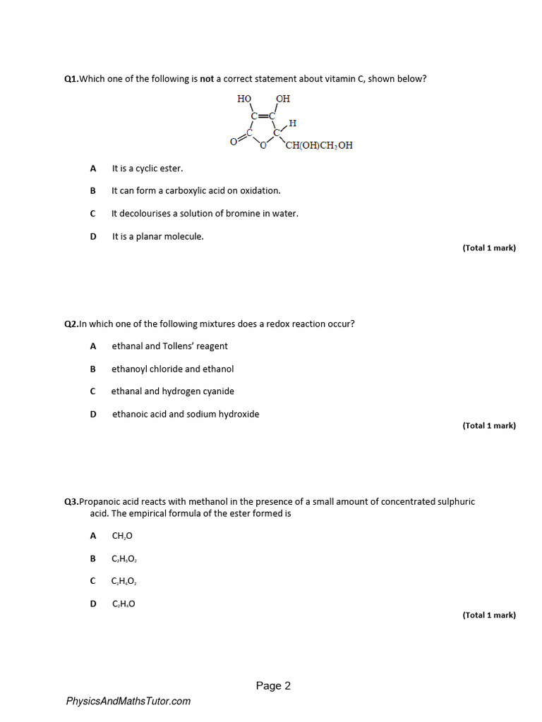 Carboxylic Acids & Derivatives (Multiple Choice) QP | PDF | Ester ...
