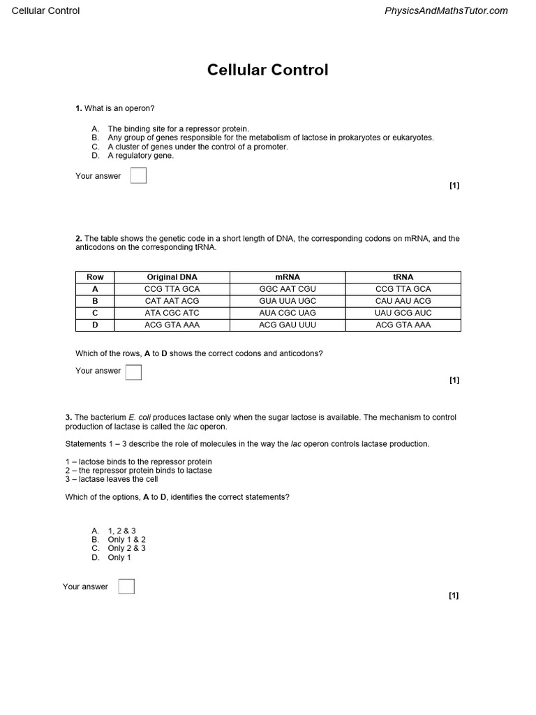 6.1 Cellular Control QP | PDF | Dominance (Genetics) | Gene