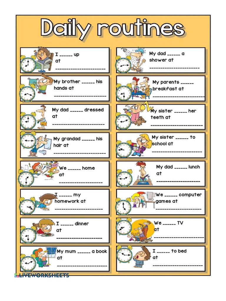 Daily Routines and Telling The Time Worksheet | PDF
