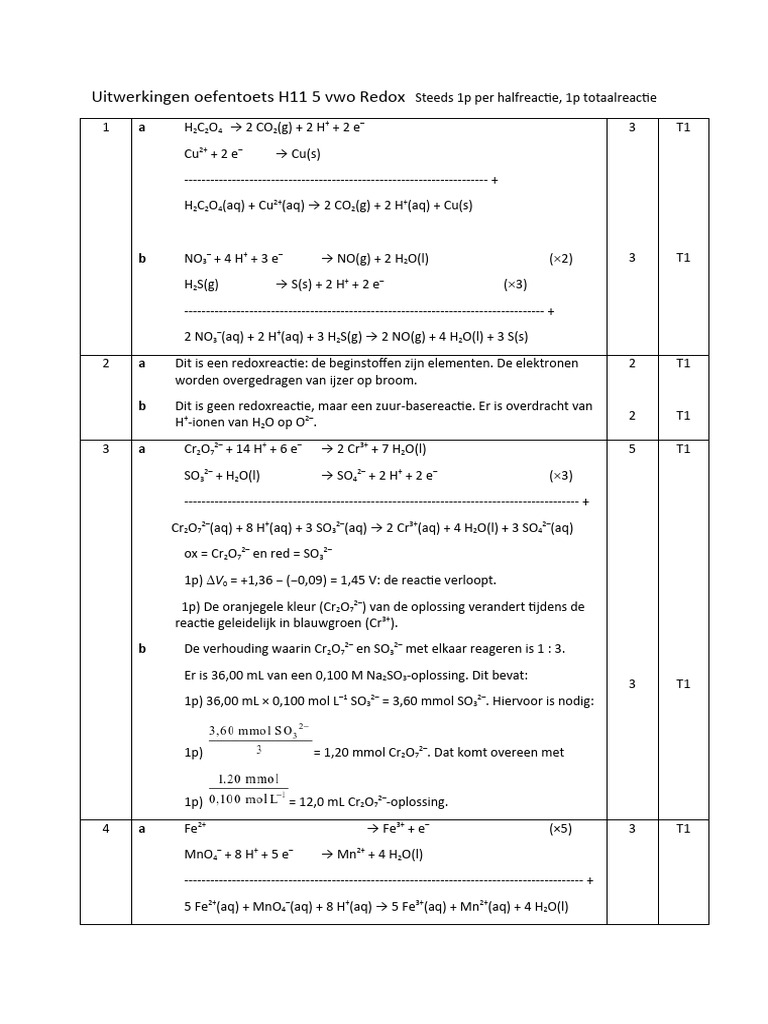 Uitwerkingen Oefentoets H11 Redox 5V | PDF
