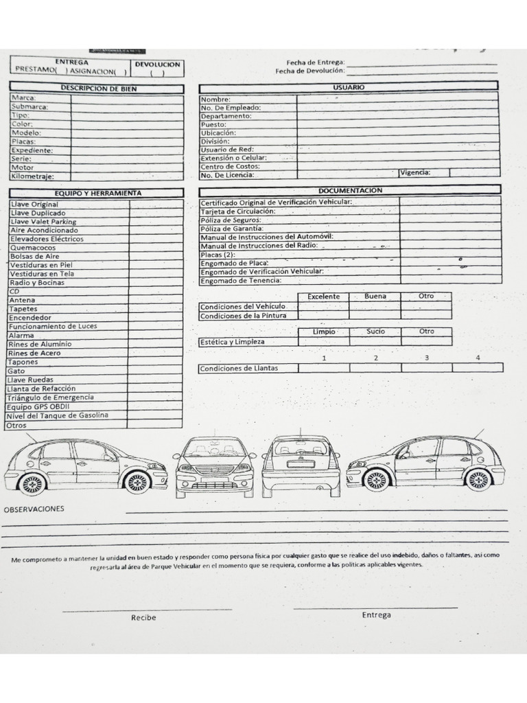 Recepcion Entrega Vehiculos | PDF