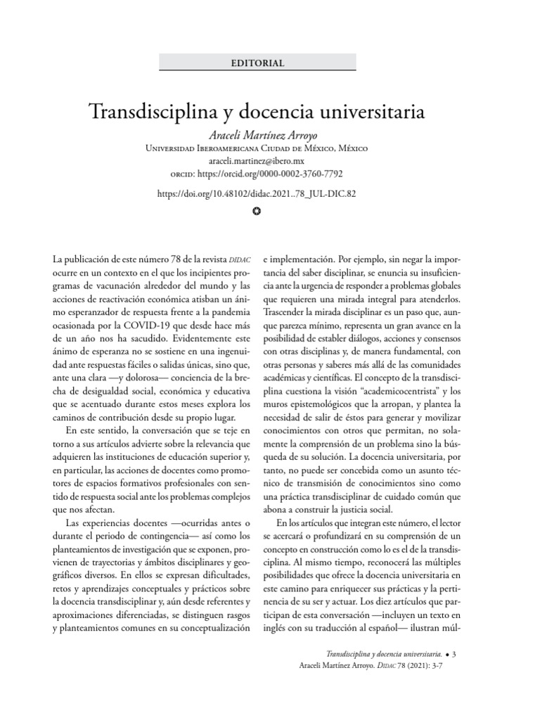 Martinez - 2021 - Transdisciplina y Docencia Universitaria | PDF ...
