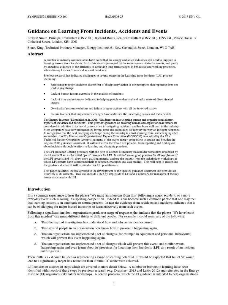 Guidance On Learning From Incidents Accidents and Events | PDF | Risk ...