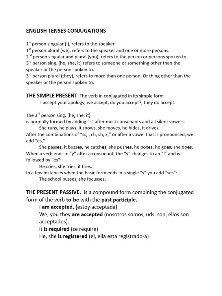 English Tenses Conjugations | PDF | Verb | Grammatical Tense