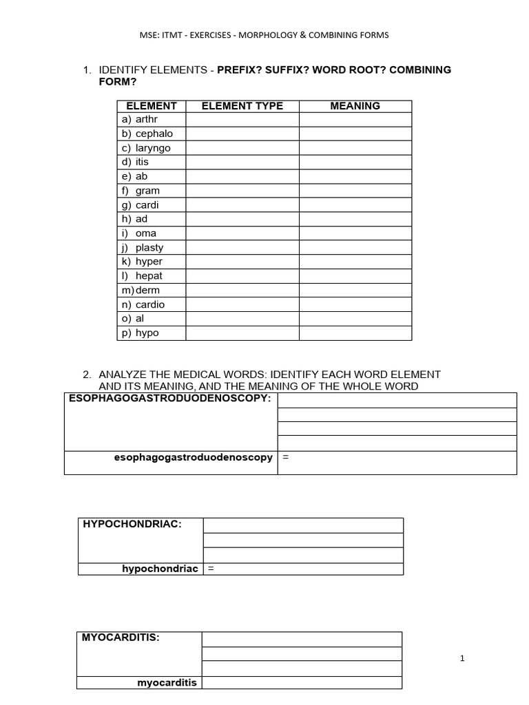 1 - Excercises & Answer Keys - Morphology & Combining Forms | PDF ...