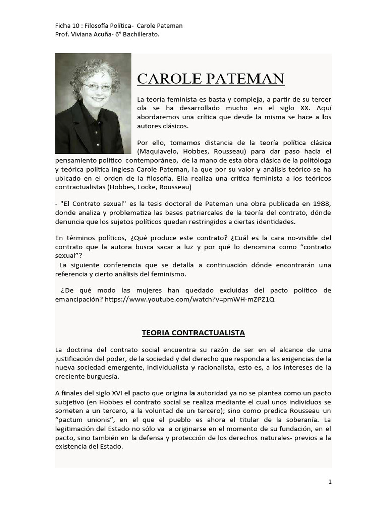 Repartido 10 Carol Pateman | PDF | Jean-Jacques Rousseau | Patriarcado