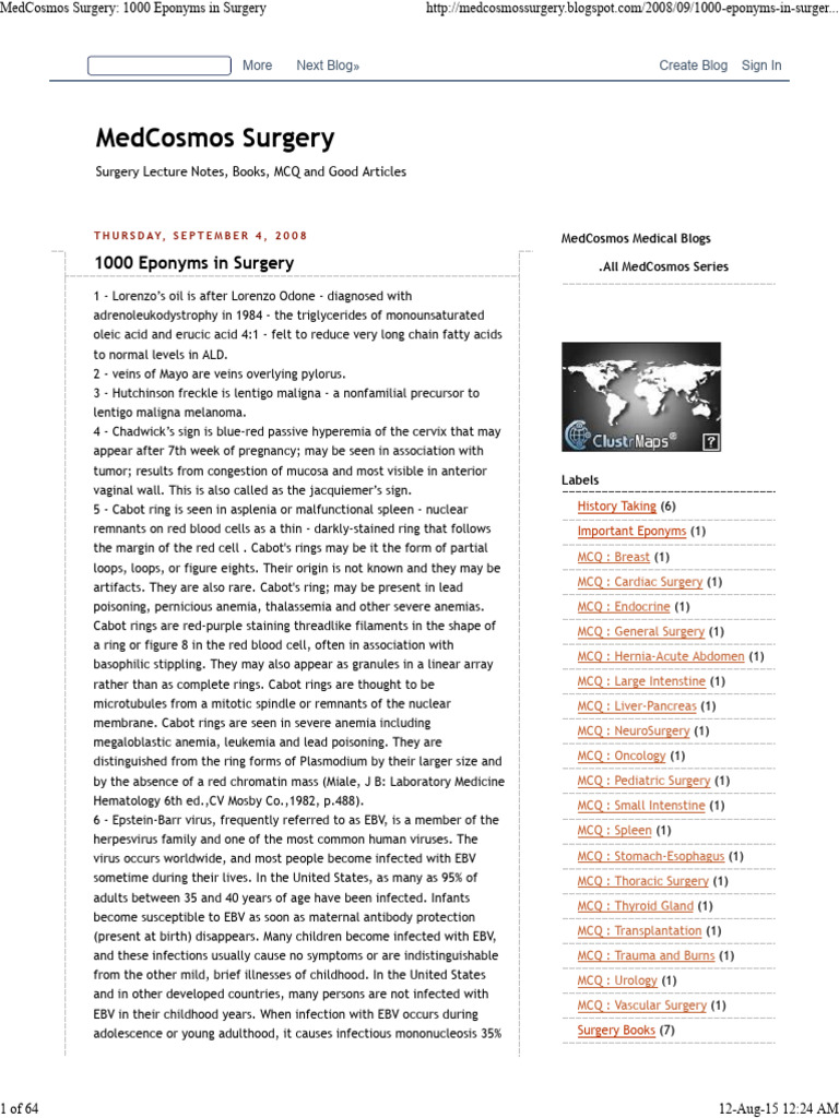 MedCosmos Surgery - 1000 Eponyms in Surgery | PDF | Vein | Cancer