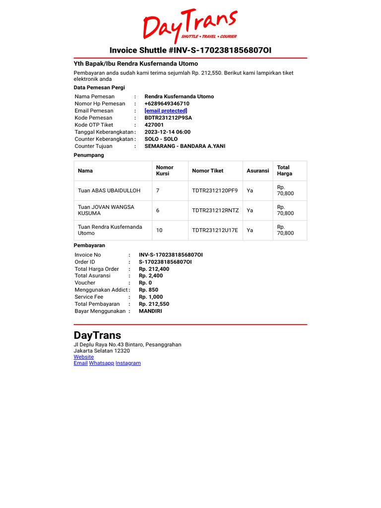 E Tiket Daytrans | PDF