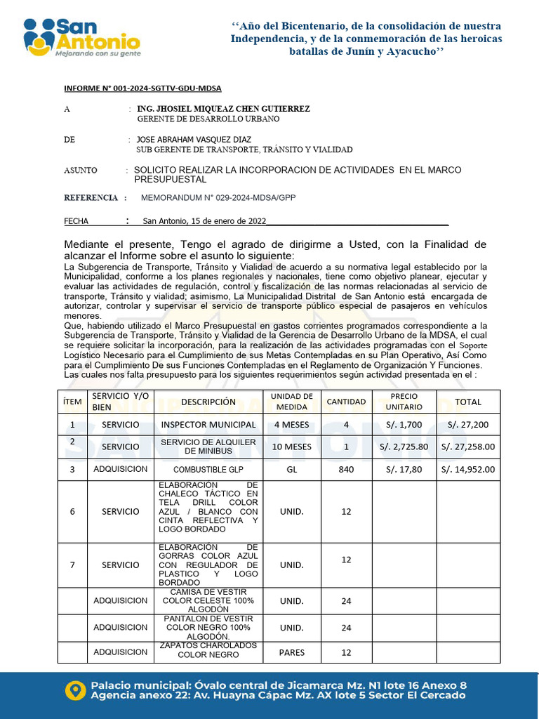 Informe #001-2024 | PDF | Transporte