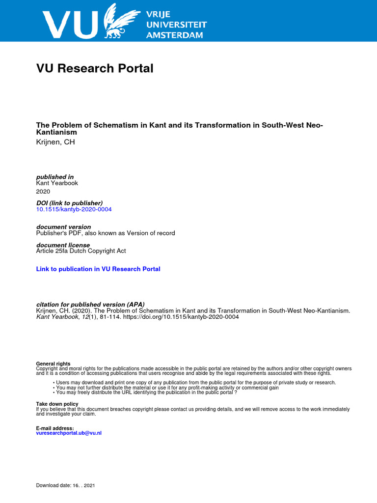 The Problem of Schematism in Kant and Its Transformation in Southwest ...