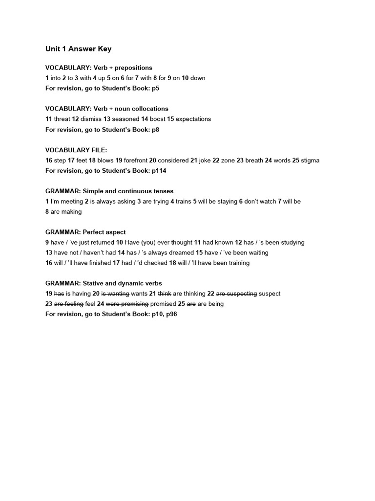 Unit 1 Language Test Key | PDF