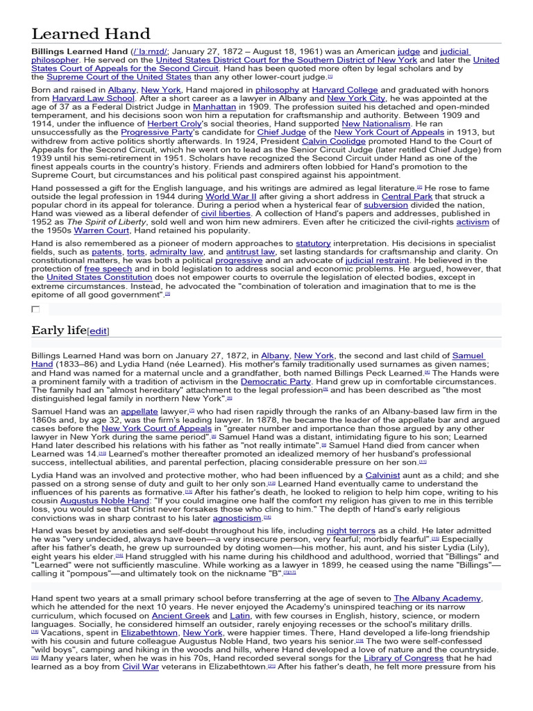 Learned Hand | PDF | Supreme Court Of The United States | Theodore ...