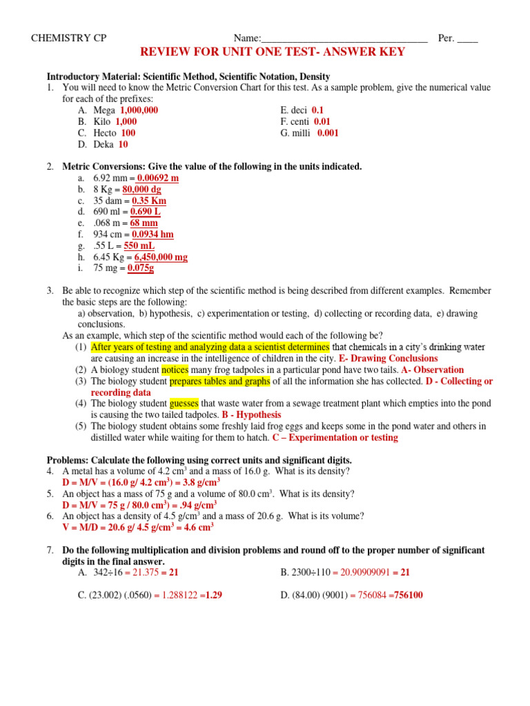 Unit 1 Test Review | PDF | Mole (Unit) | Mixture