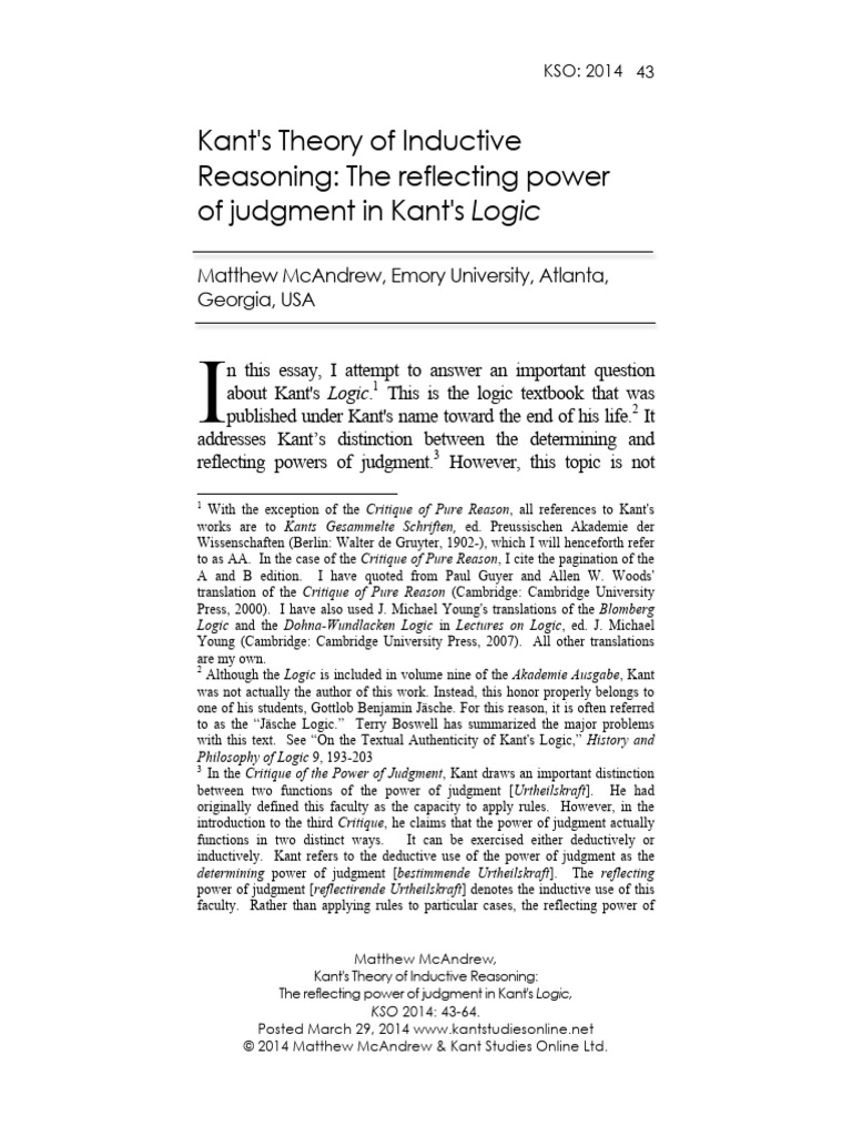 Kant's Theory of Inductive Reasoning - The Reflecting Power of Judgment ...