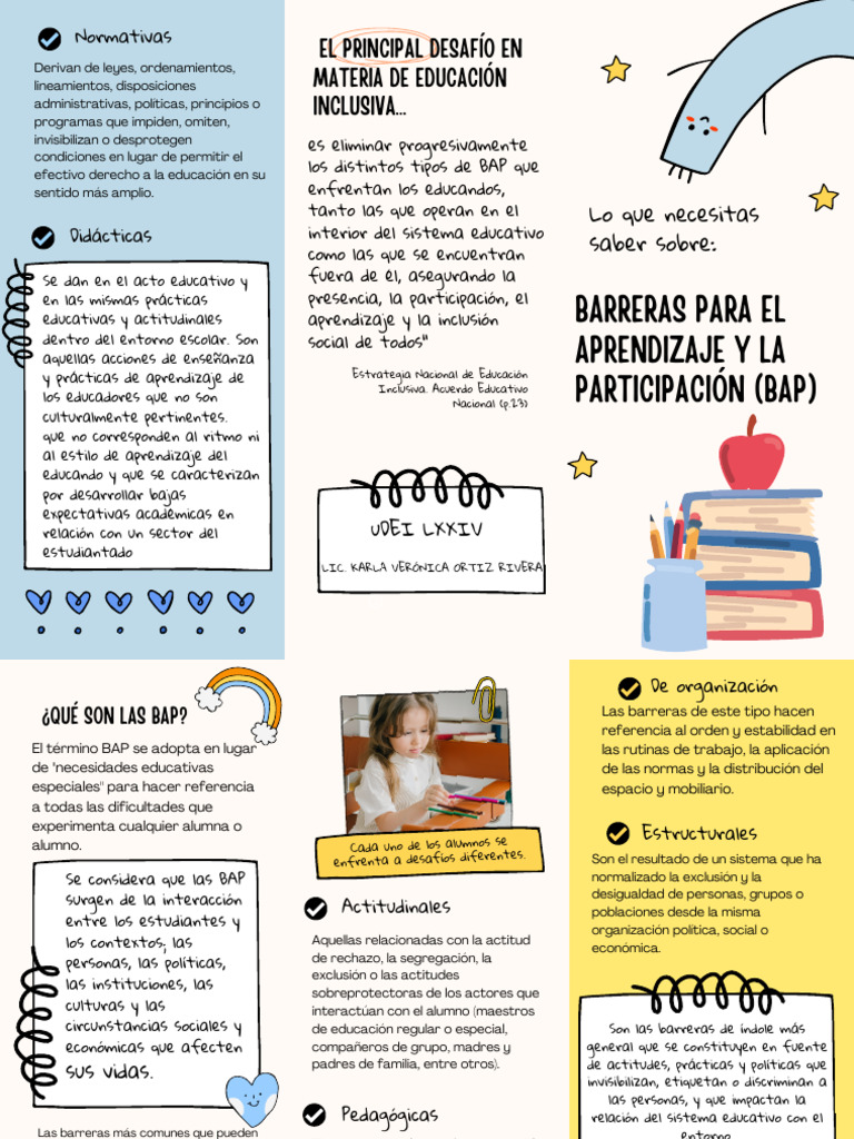 Tríptico Barreras para El Aprendizaje y La Participación BAP | PDF | Aprendizaje | Enseñando