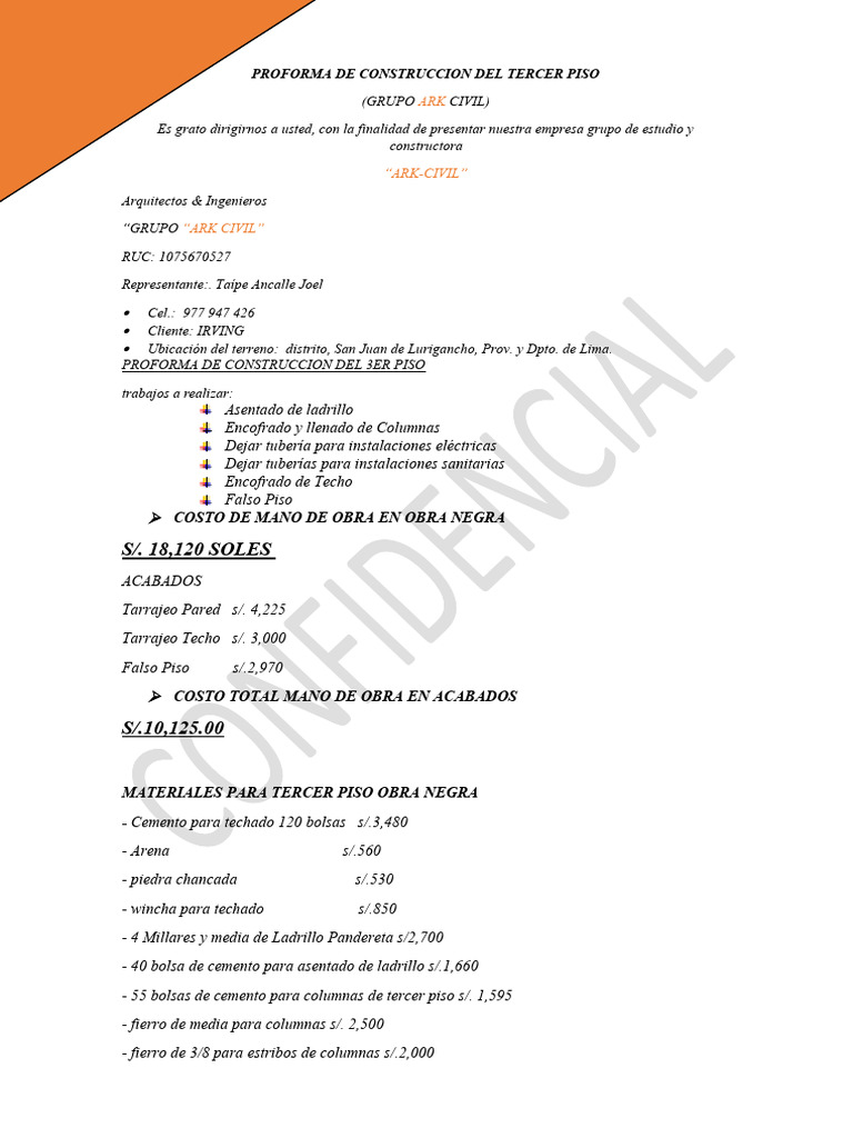 Proforma de Construccion Del Tercer Piso | PDF