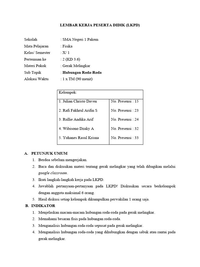 LKPD Bab 6 Hubungan Roda-Roda | PDF