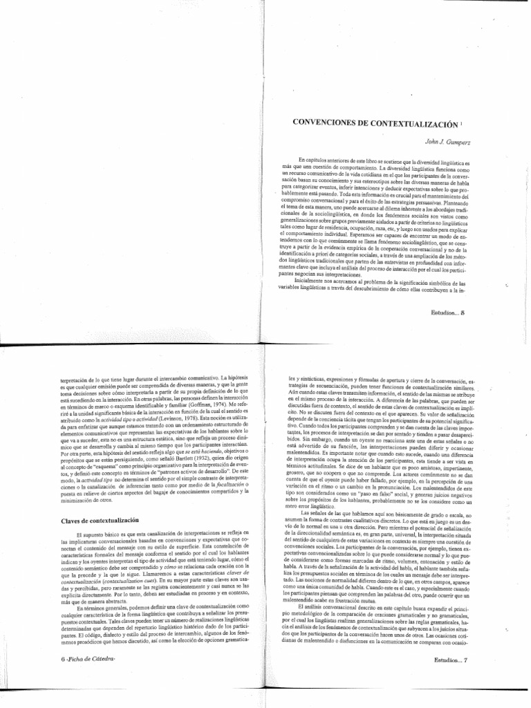 Gumperz Convenciones de Contextualizacion 1 | PDF