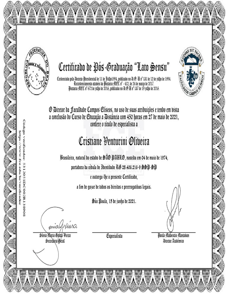 Certificado Pos Graduacao - EAD | PDF | Educação à distância | Pós ...