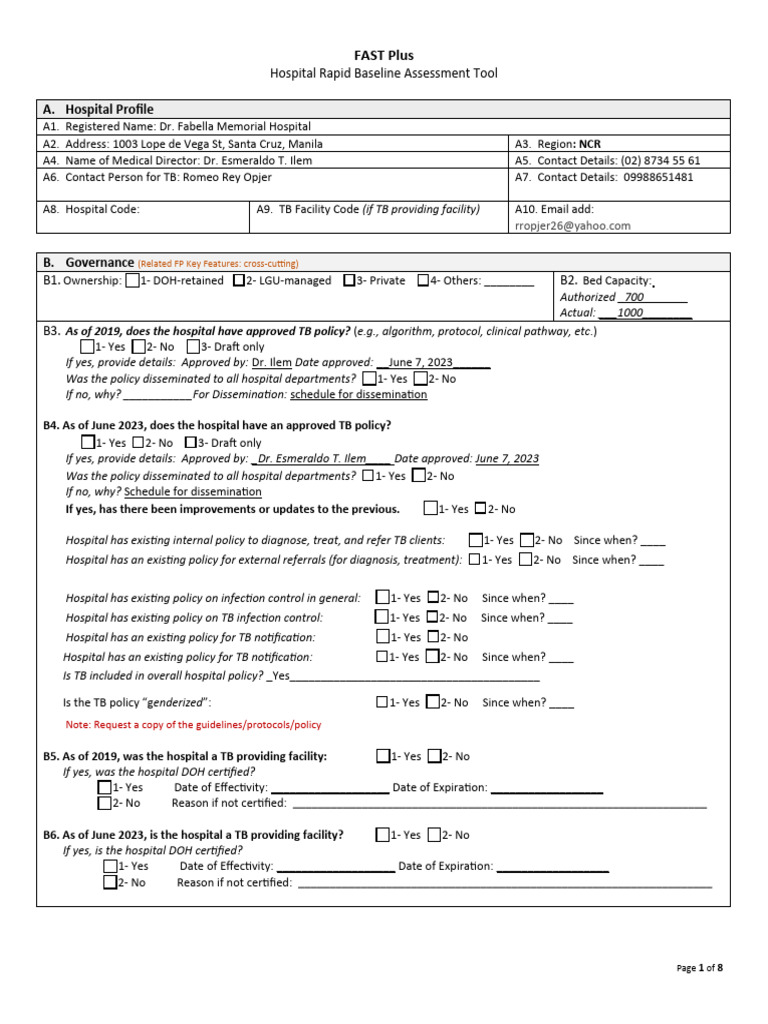 4fabella - FAST Plus Assessment Tool | PDF | Tuberculosis | Hospital