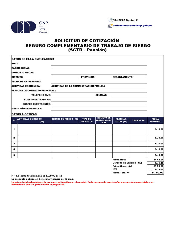 Formato Solicitud de Cotización SCTR-Pension (I) | PDF | Pensión | Economias
