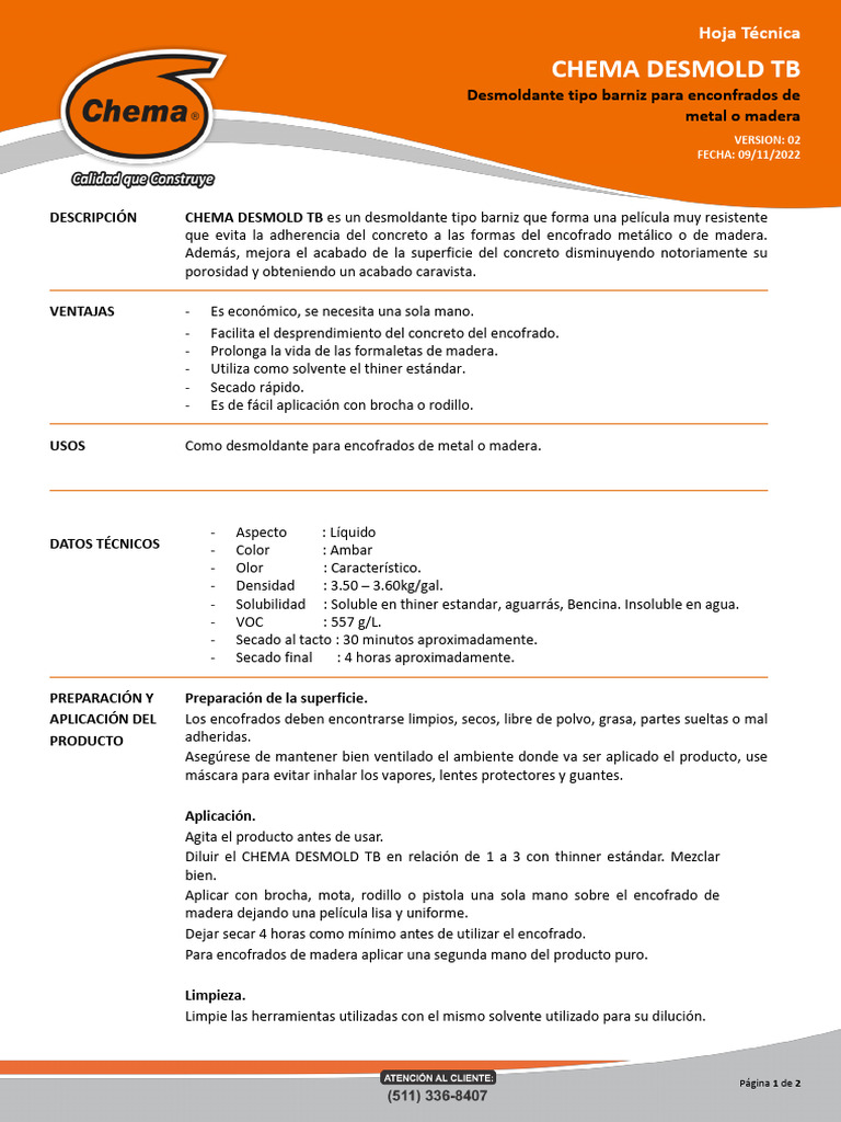 HT Chema Desmold TB V02.2022 | PDF | Cepillo | Hormigón