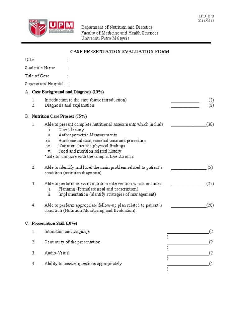 Ipd Case Present Eva Form | PDF | Wellness