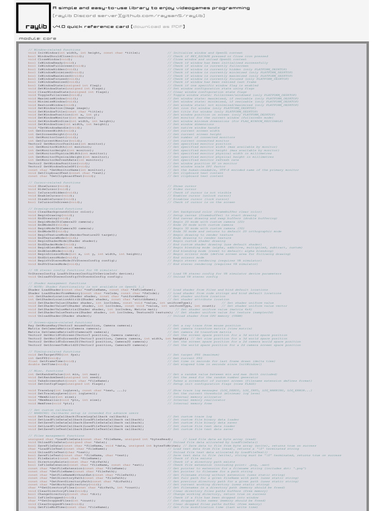 raylib_cheatsheet_v4.0 | PDF | Texture Mapping | String (Computer Science)