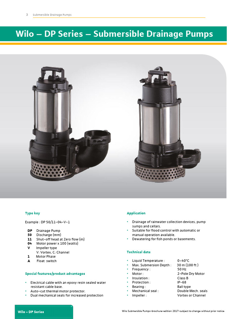 WILO DP (Submersible) | PDF | Electric Motor | Pump