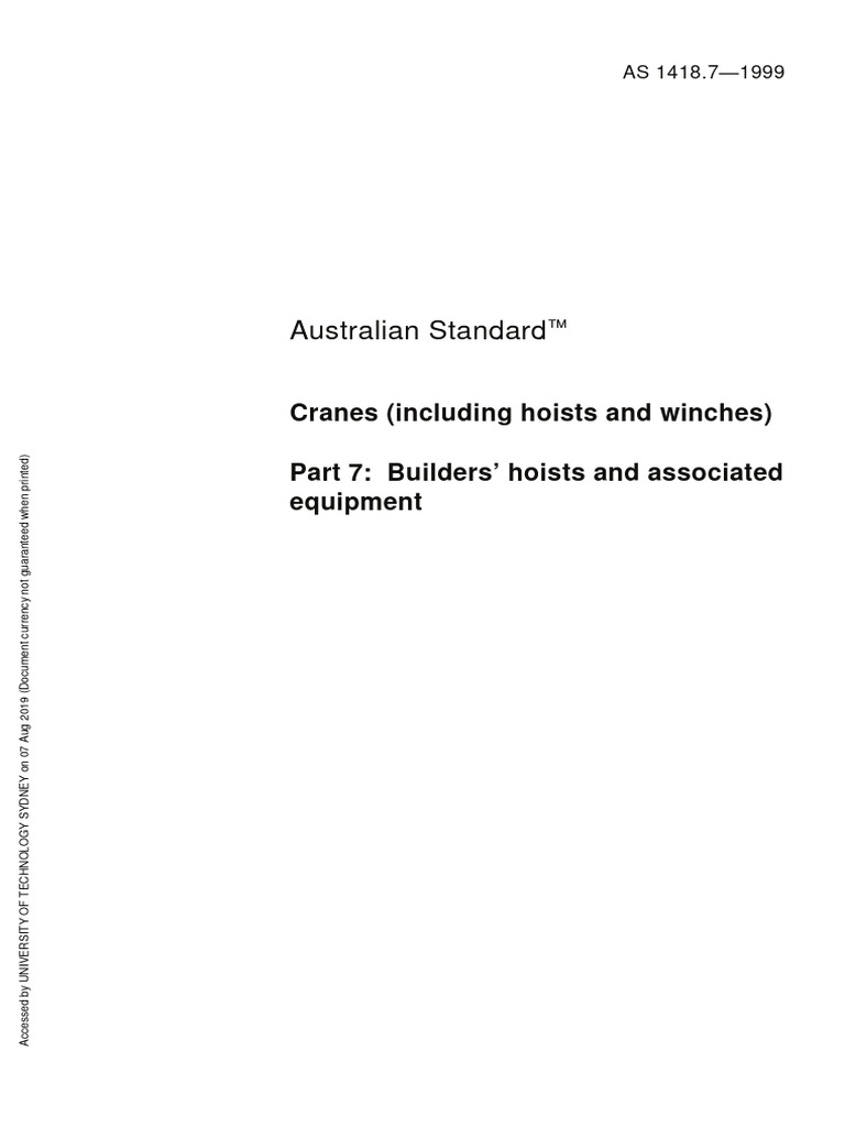 As 1418.7-1999 Cranes (Including Hoists and Winches) - Builders' Hoists ...