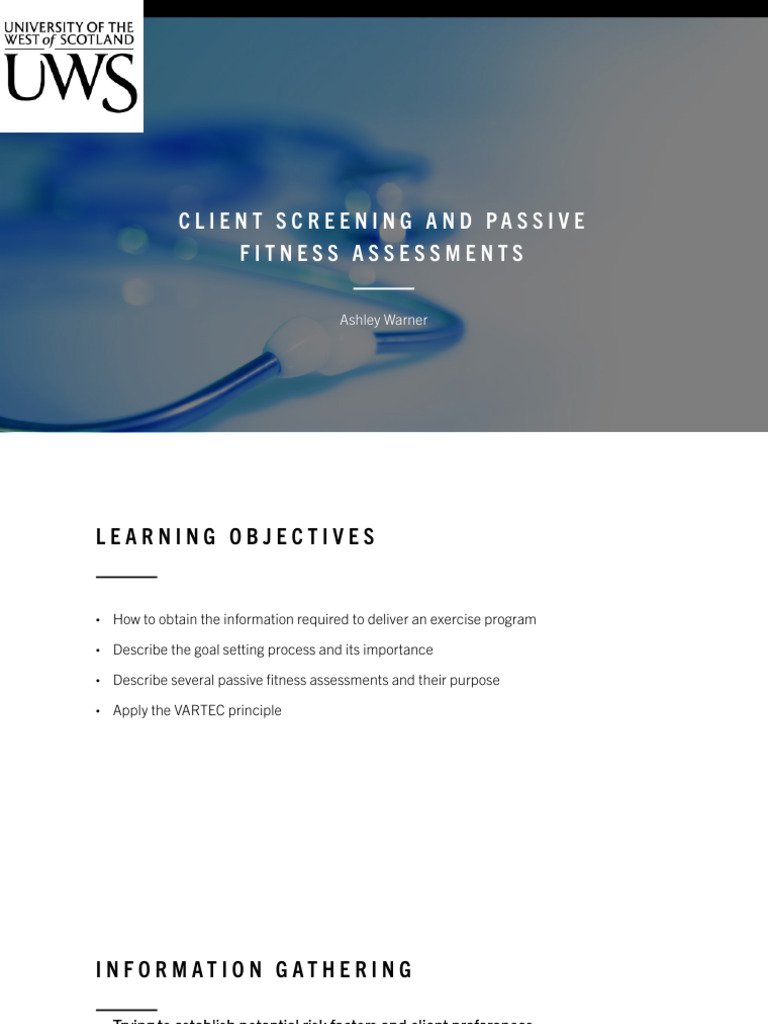Client Screening & Passive Fitness Assessments | PDF