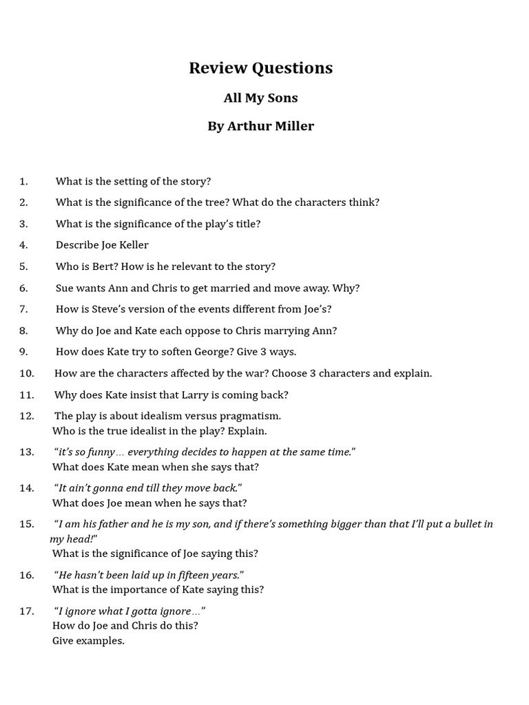 All My Sons Review Questions | PDF