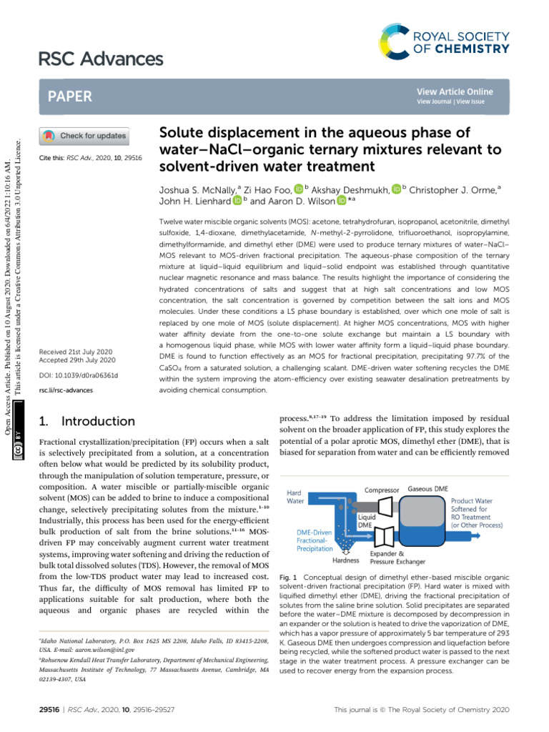 Solute Displacement in The Aqueous Phase of water-NaCl-organic Ternary ...