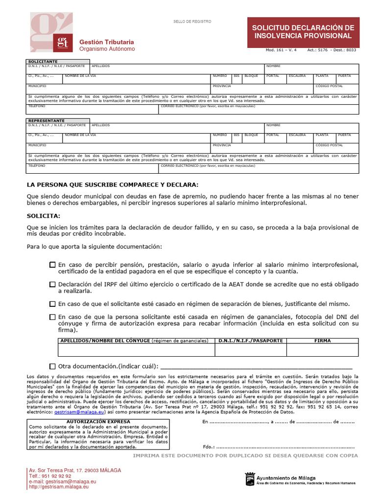 Solicitud Declaraci¿n de Insolvencia Provisional Tributaria | PDF