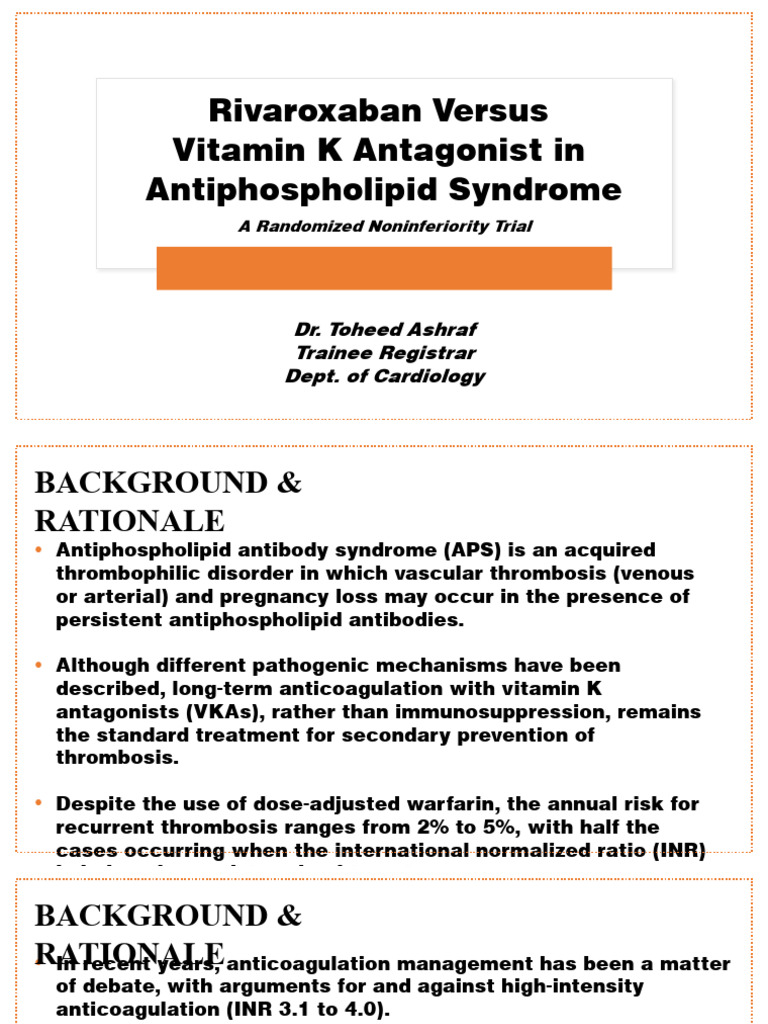 Warfarin Vs Rivaroxaban in APLS | PDF | Thrombosis | Health Care