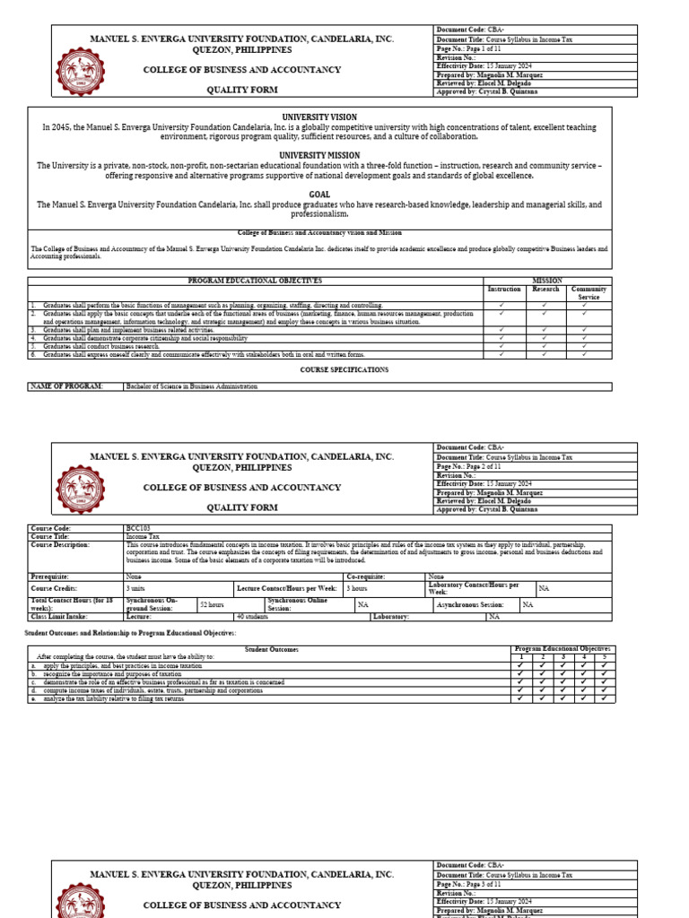BCC 103 Income Tax SY2324 | PDF | Taxes | Income Tax
