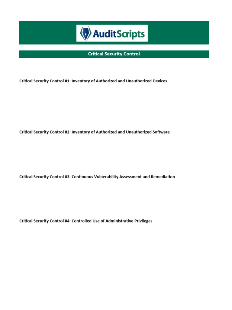 AuditScripts CIS Controls Master Mappings v7.1c | Download Free PDF | Security | Computer Security