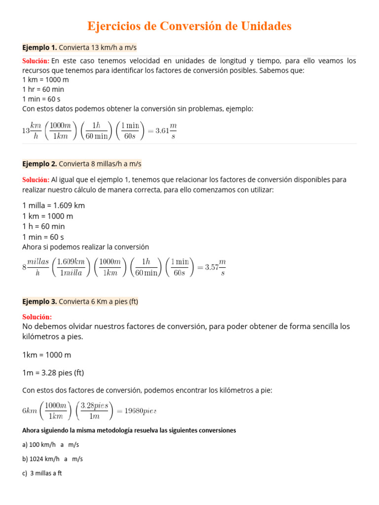 Ejercicios de Conversión de Unidades | PDF | Tecnología