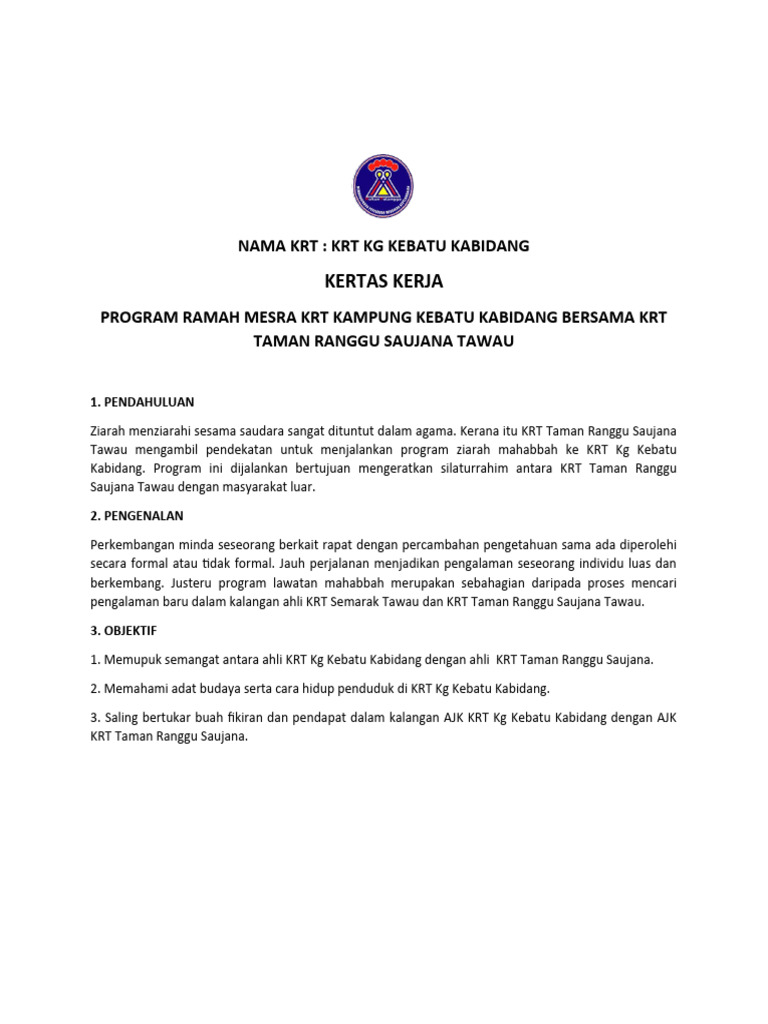 Kertas Kerja Ziarah Mahabbah KRT Tawau | PDF