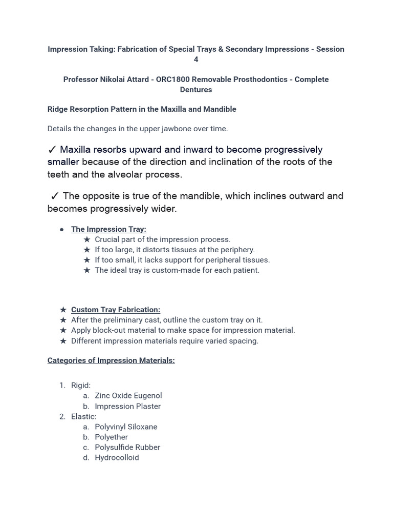 Impression Taking - Fabrication of Special Trays & Secondary ...